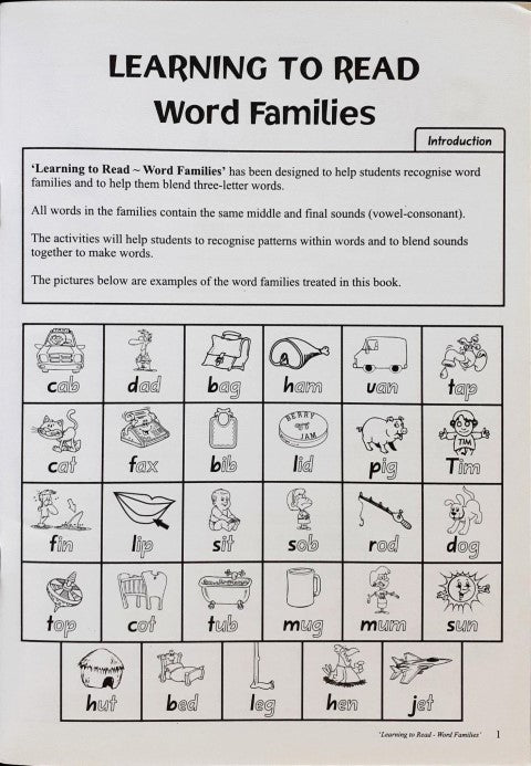 Novel Educational Learning to Read Word Families – Books and You