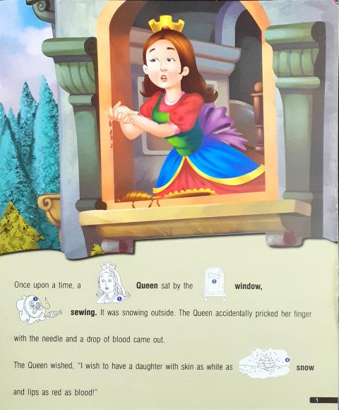 Sticker Key Words Fairy Tales Snow White And The Seven Dwarfs With Ove ...